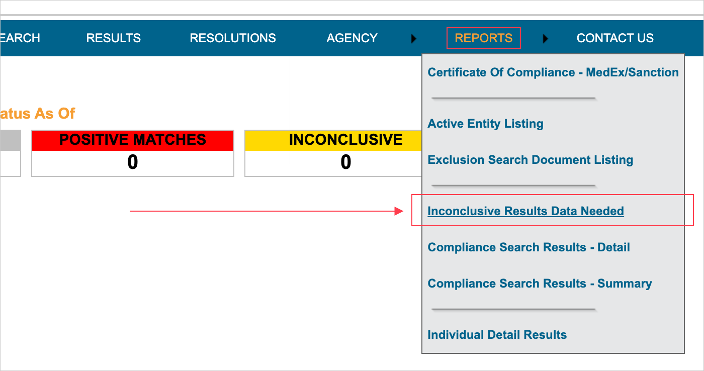 Clearing Inconclusive Exclusion Results in Sanctions Module ...